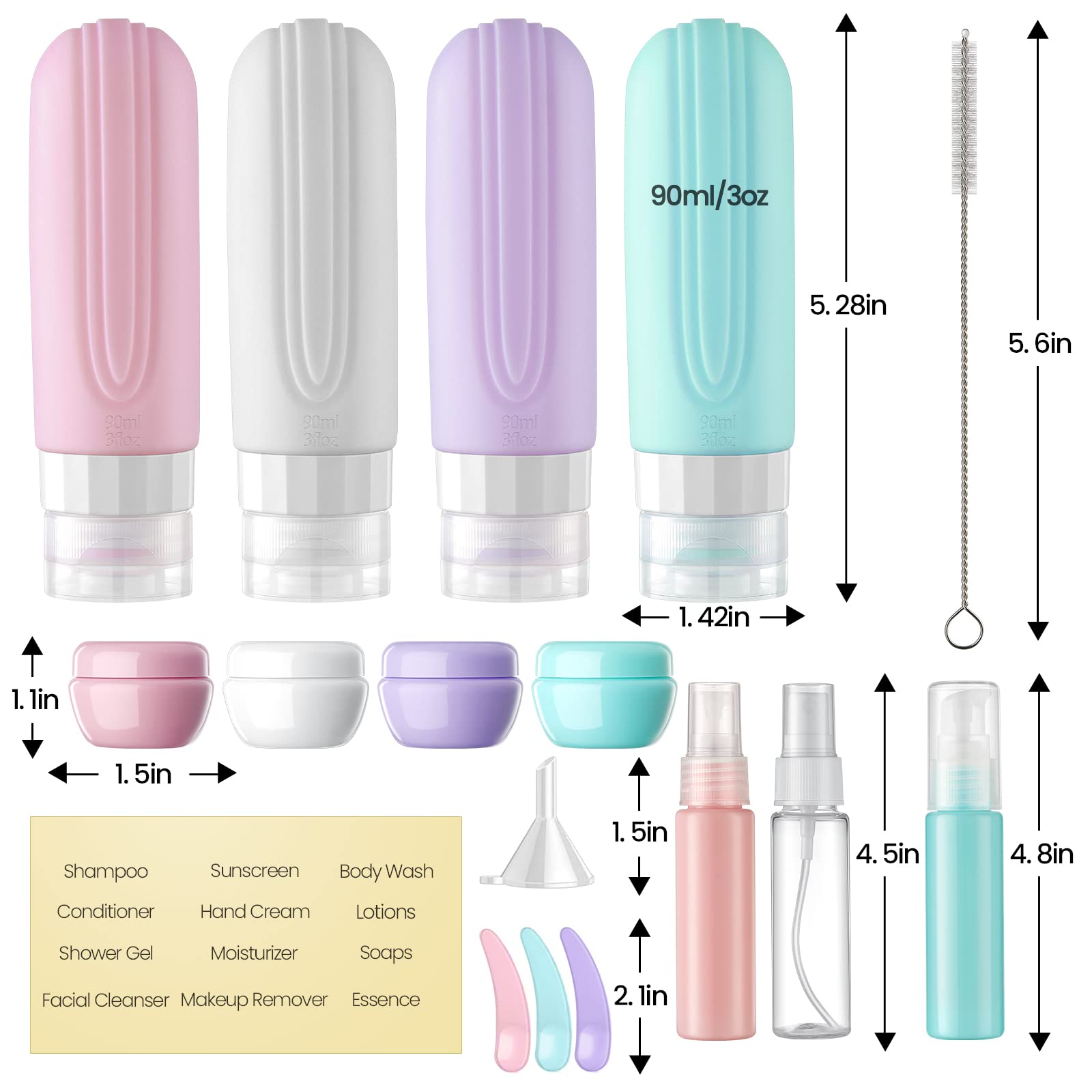 Moohemoo 19 Pack Travel Bottles Set for Toiletries, TSA Approved Travel Size Containers, 3oz BPA Free Leak Proof Silicone Squeezable Travel Accessories, Refillable for Shampoo Conditioner Lotion Soap