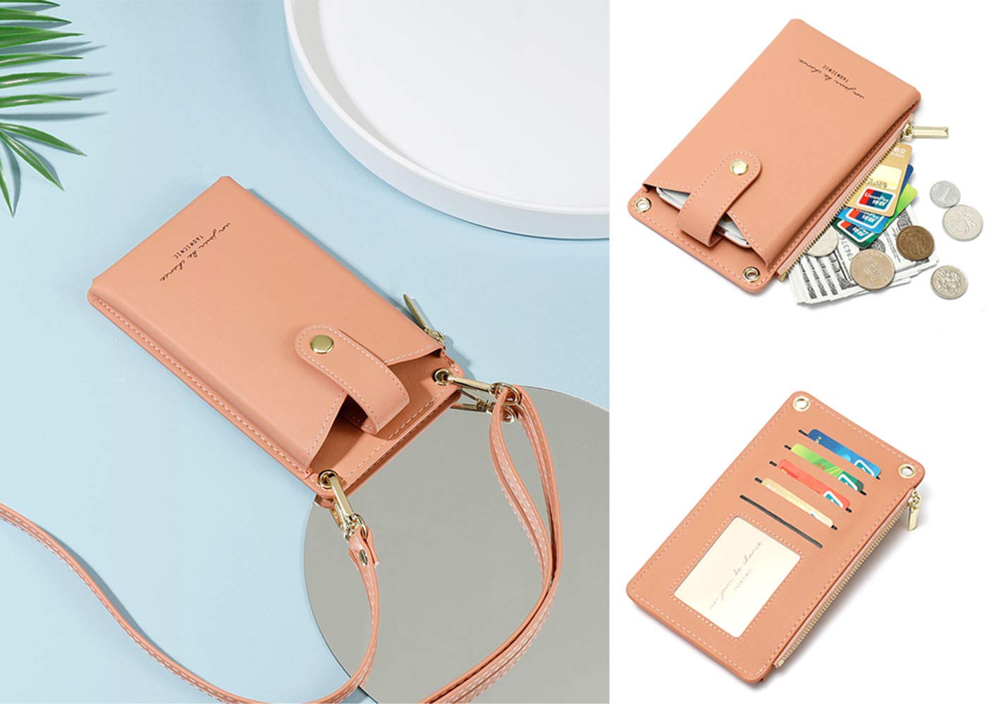 Womens Cellphone Crossbody Bag Small Light Leather Shoulder Purse Handbag Card Wallet Lanyard Case Girls Satchel Pouch