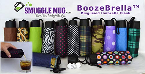 BoozeBrella Umbrella Flask by Smuggle Mug - Disguised 9 oz Flask - Hidden Flask - Choose Color (Black w/White and Gray Dot)