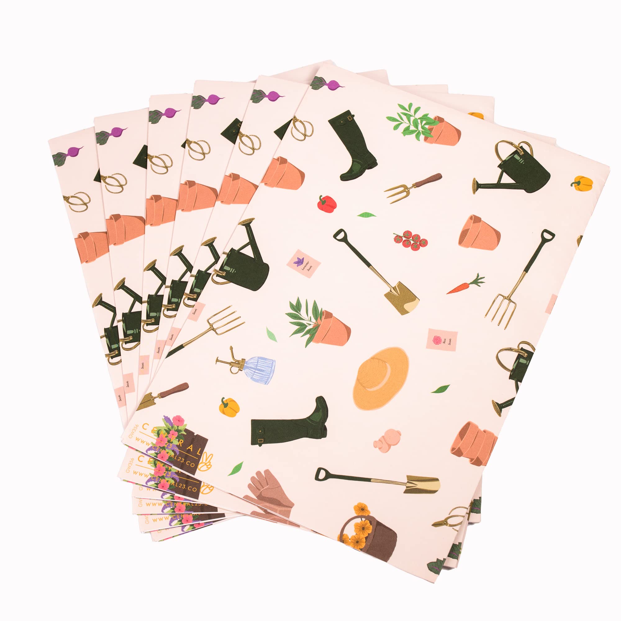 CENTRAL 23 Birthday Wrapping Paper - 6 Sheets of Fun Gift Wrap for Plant Lover - Cute Garden Tools Design - Beige Green - For Plant Mum - Eco Friendly - Recyclable
