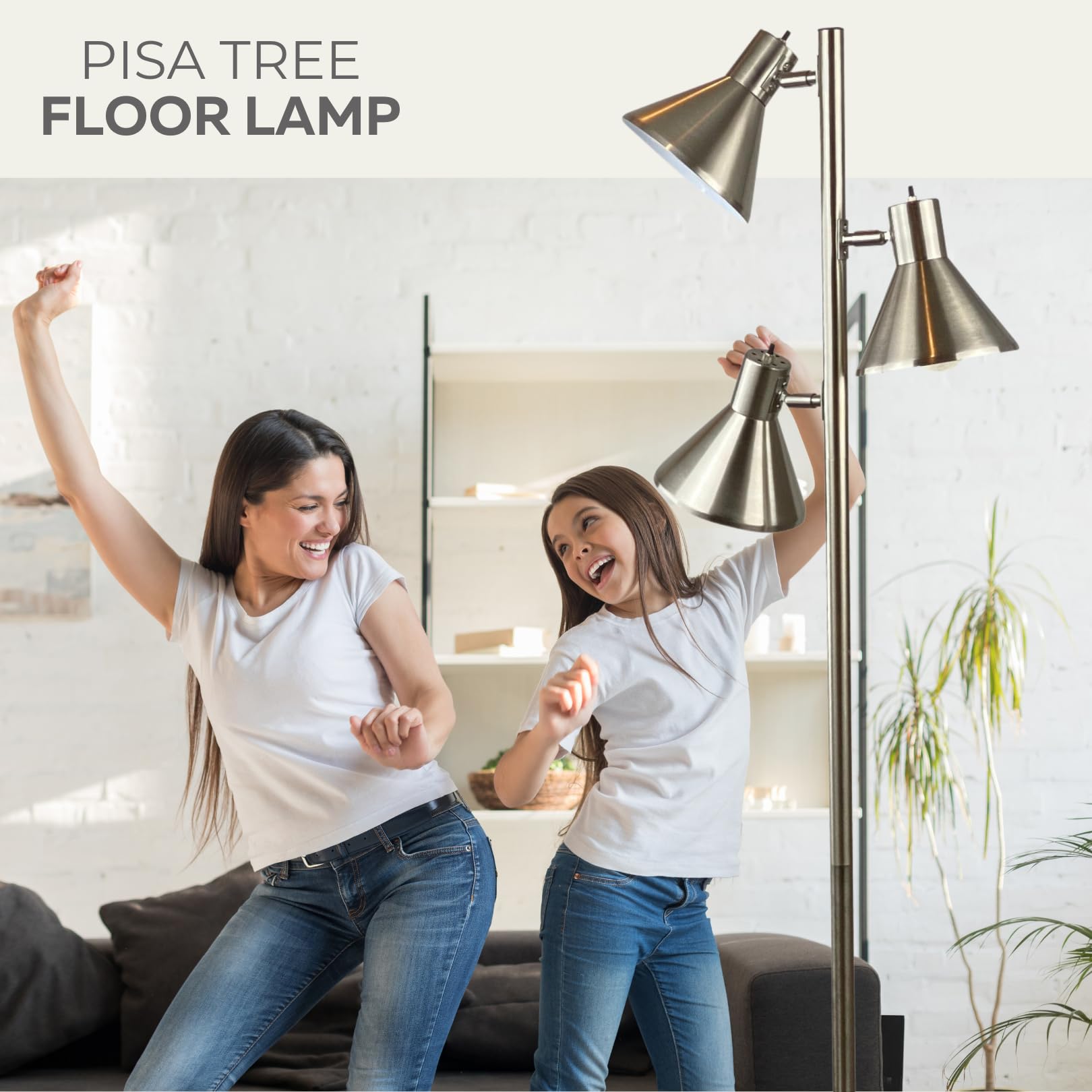 LIGHTACCENTS 3 Light Brushed Nickel Floor Lamp with 3 Adjustable Reading Room Lights - Tree Style Standing Lamp with Adjustable Lights - Floor Standing Pole Light - Living Room Lamp (Brushed Nickel)