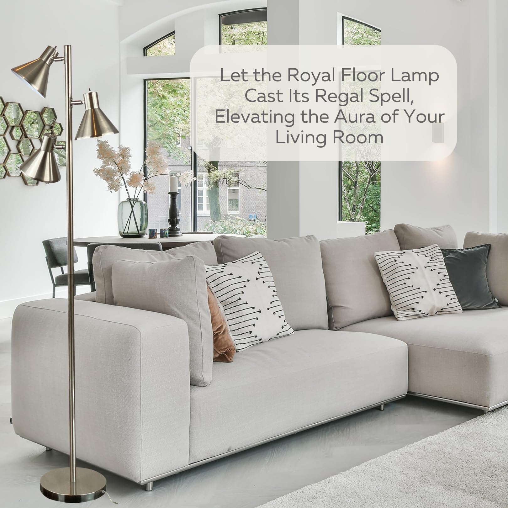 LIGHTACCENTS 3 Light Brushed Nickel Floor Lamp with 3 Adjustable Reading Room Lights - Tree Style Standing Lamp with Adjustable Lights - Floor Standing Pole Light - Living Room Lamp (Brushed Nickel)