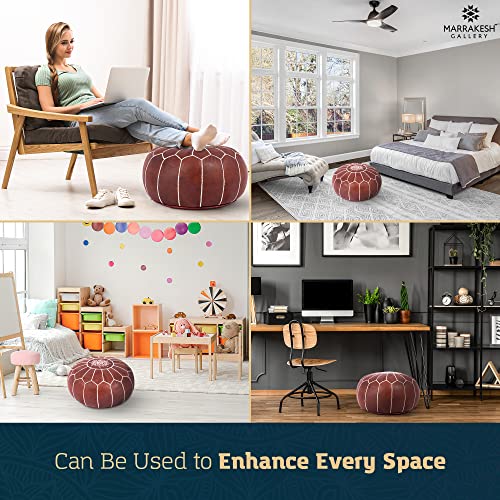 Marrakesh Gallery Genuine Leather Pouf Unstuffed - Moroccan Ottoman Footstool, Footrest Cover - Boho Decor - Bohemian Living Room, Bedroom, Kids Room, Gift & Wedding (Dark Brown)