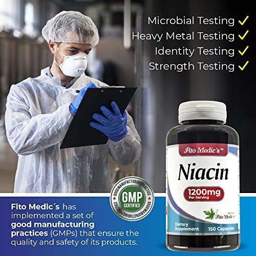 FITO MEDIC'S Lab - Niacin - Vitamin b3 - 1200 mg per Serving, 150 Capsules of - Vitamin b3 niacin - Ultra high Absorption.