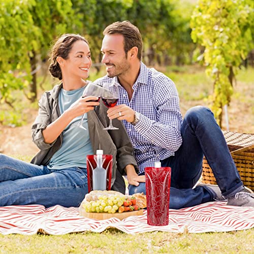 Foldable Wine Bag,Portable Wine Bottle Bag Flask, 12 Pack Collapsible Liquid Leak Proof Flask Holder,Reusable Wine pouch for Gift Travel Camping BBQ Party Beach Hiking Home Kitchen(750ml)
