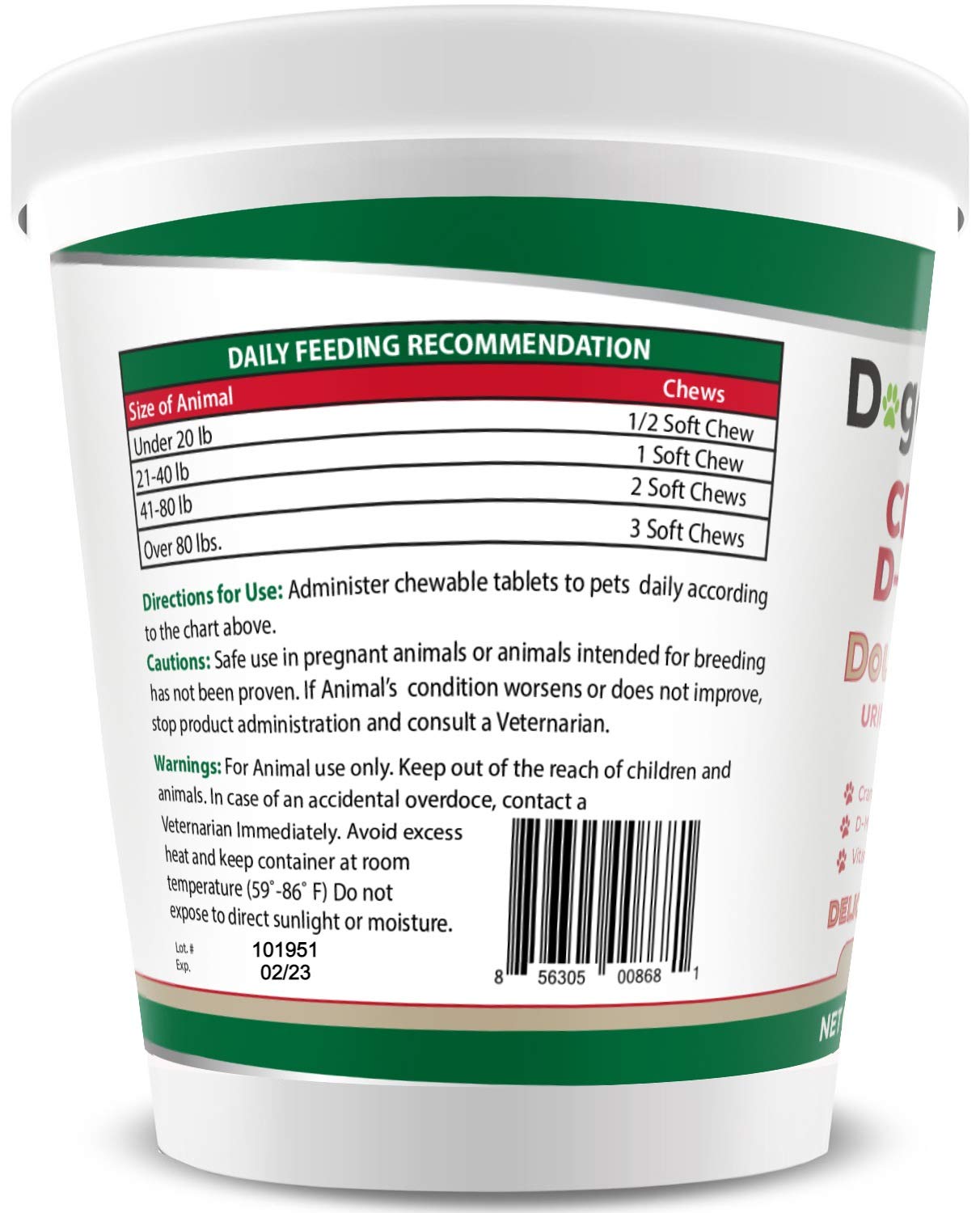 Cranberry D-Mannose for Dogs and Cats Urinary Tract Infection Support Prevents and Eliminates UTI, Bladder Infection Kidney Support, Antioxidant (Double Strength Soft Chew, 120 Soft Chew)