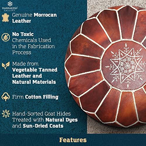 Marrakesh Gallery Genuine Leather Pouf Unstuffed - Moroccan Ottoman Footstool, Footrest Cover - Boho Decor - Bohemian Living Room, Bedroom, Kids Room, Gift & Wedding (Dark Brown)