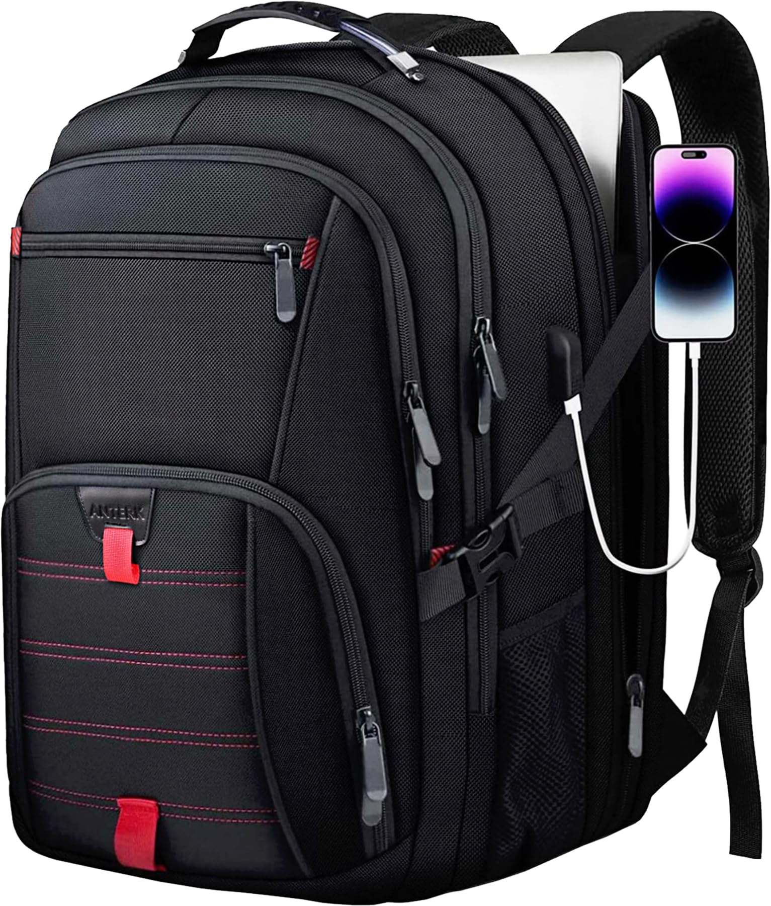 ANTERK Extra Large Backpack, Laptop Backpack, Travel Backpack, Durable TSA Water Resistant 17.3 Inch Carry on Backpack with USB Port, Anti Theft Business Computer Backpack Gifts for Men Women, Black