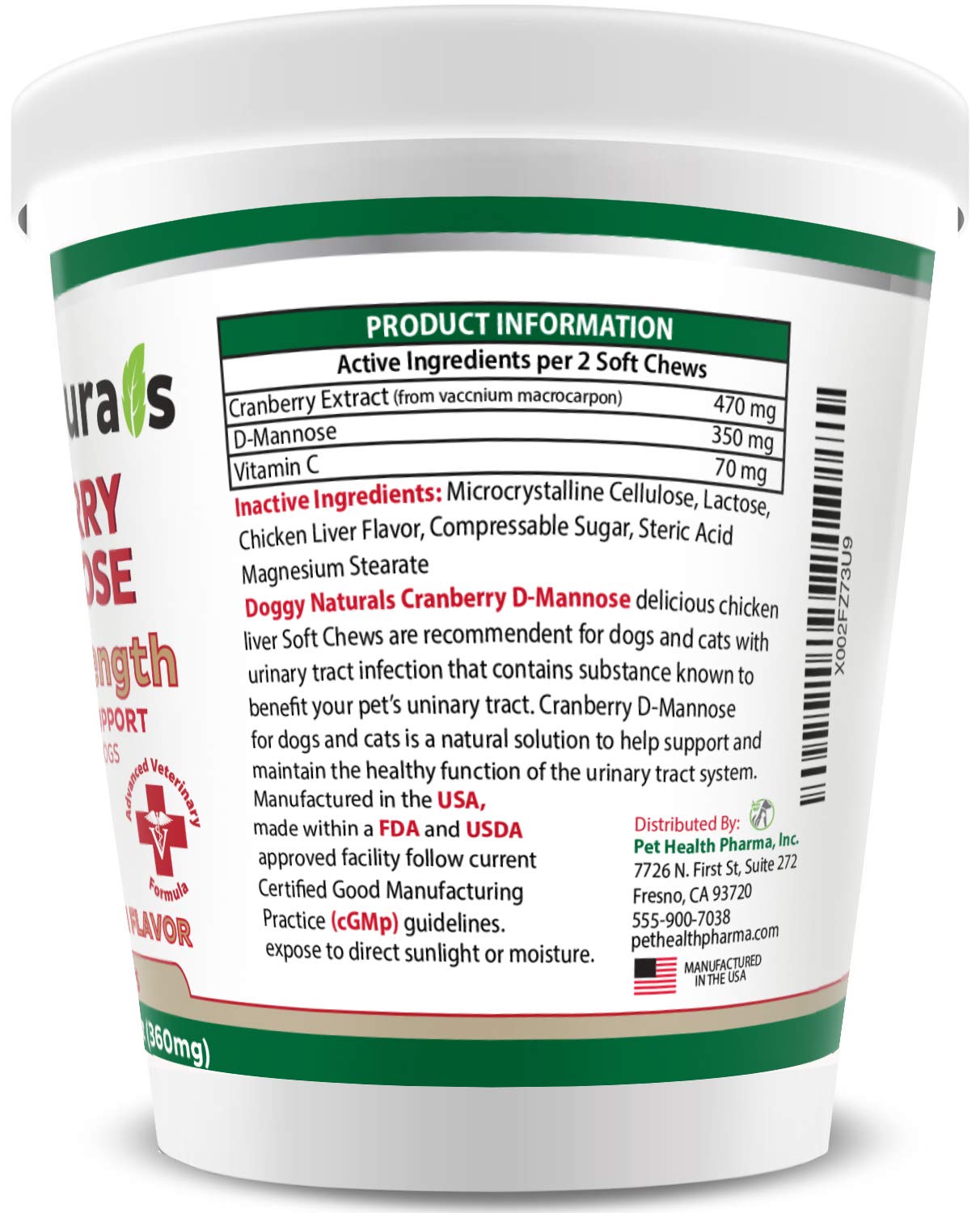 Cranberry D-Mannose for Dogs and Cats Urinary Tract Infection Support Prevents and Eliminates UTI, Bladder Infection Kidney Support, Antioxidant (Double Strength Soft Chew, 120 Soft Chew)