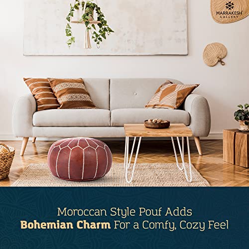 Marrakesh Gallery Genuine Leather Pouf Unstuffed - Moroccan Ottoman Footstool, Footrest Cover - Boho Decor - Bohemian Living Room, Bedroom, Kids Room, Gift & Wedding (Dark Brown)