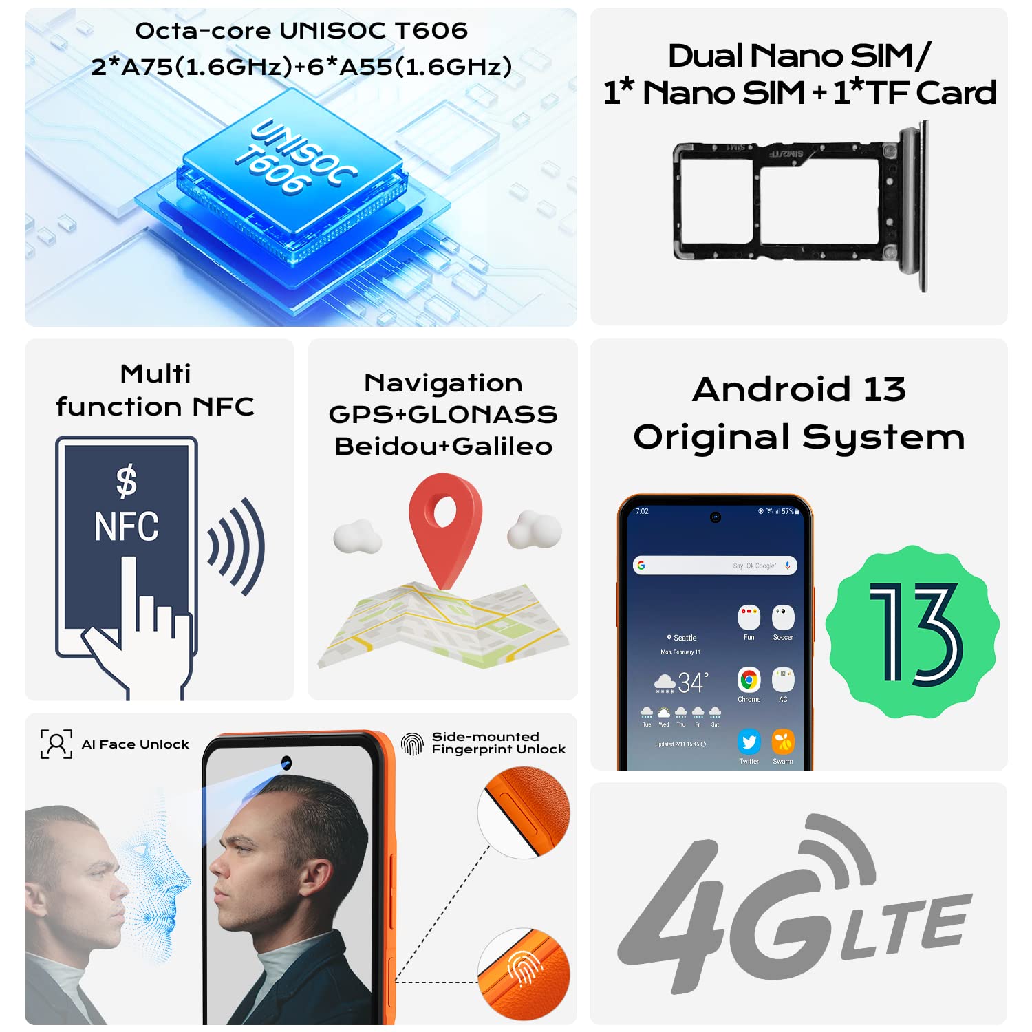 HOTWAV Note 12 Smartphone Android 13 2023, 8GB+128GB (1TB TF) 48MP 6.8" HD+Cellphone,6180 mAh Battery 20W Fast Charging, Octa-Core 4G LTE Dual SIM Face ID/Fingerprint/GPS/NFC(Black)