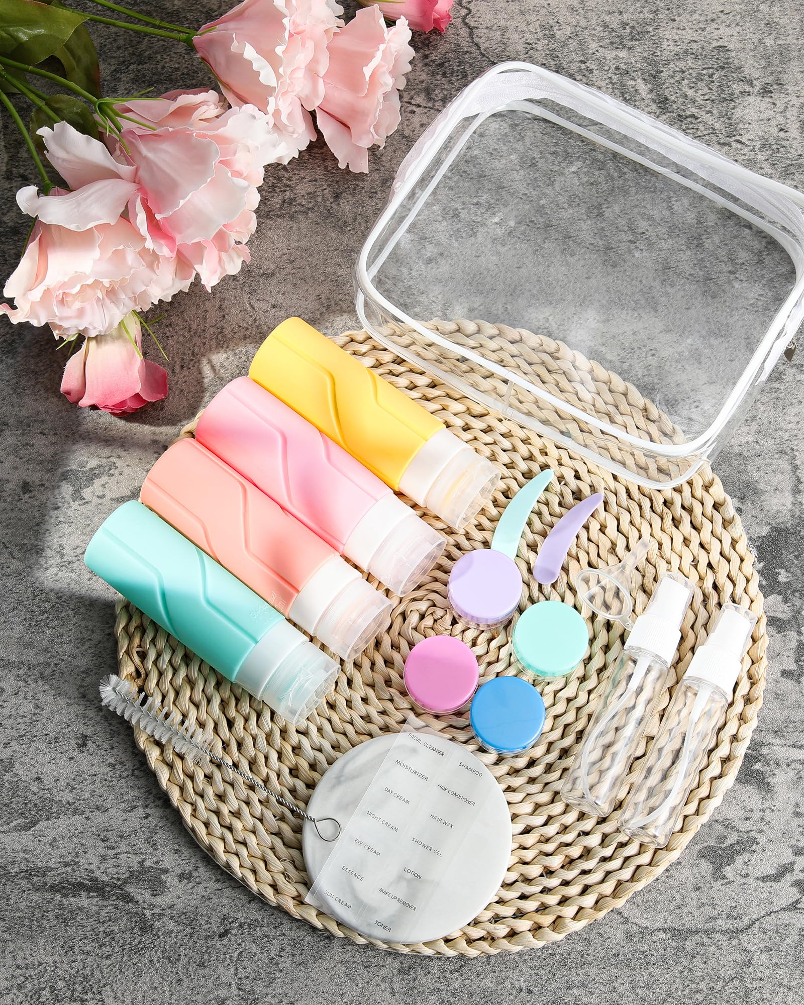Travel Bottles Set for Toiletries, Travel Essentials Silicone Travel Bottle, Tsa Approved Travel Size Containers for Shampoo, Conditioner, Lotion - Squeezable Tubes Easy Dispensing(BPA Free)