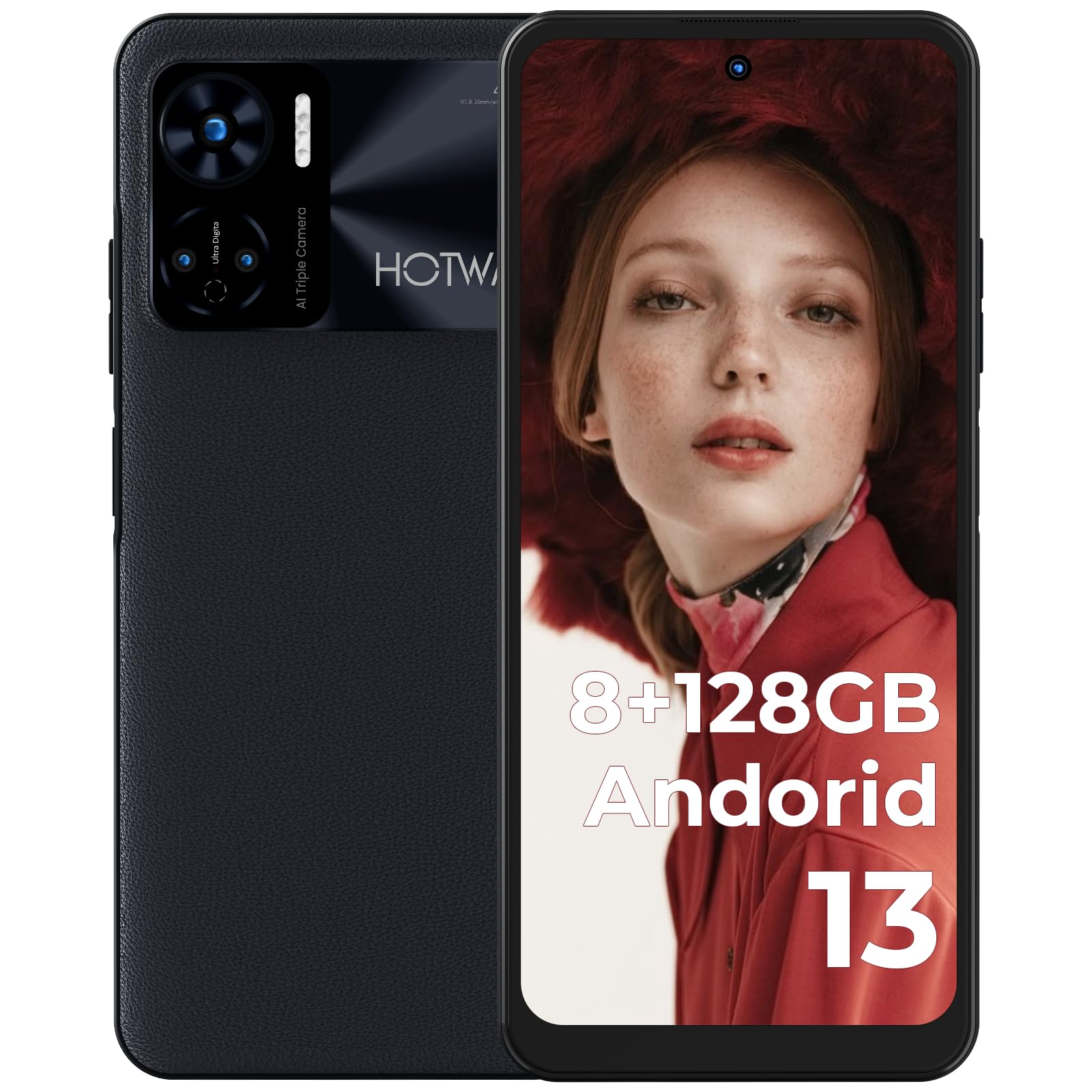 HOTWAV Note 12 Smartphone Android 13 2023, 8GB+128GB (1TB TF) 48MP 6.8" HD+Cellphone,6180 mAh Battery 20W Fast Charging, Octa-Core 4G LTE Dual SIM Face ID/Fingerprint/GPS/NFC(Black)