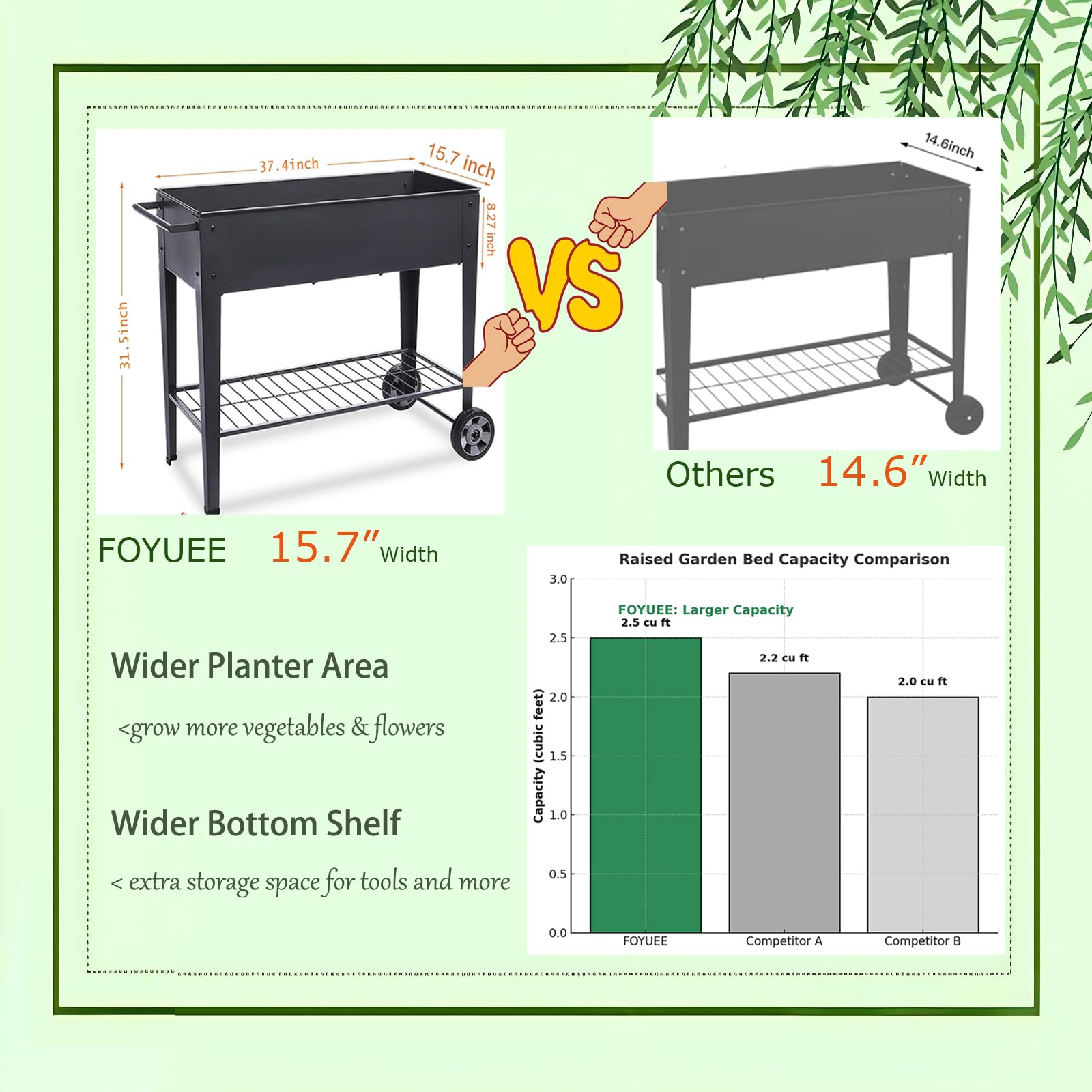 FOYUEE Raised Planter Box with Legs Outdoor Elevated Garden Bed On Wheels for Vegetables Flower Herb Patio