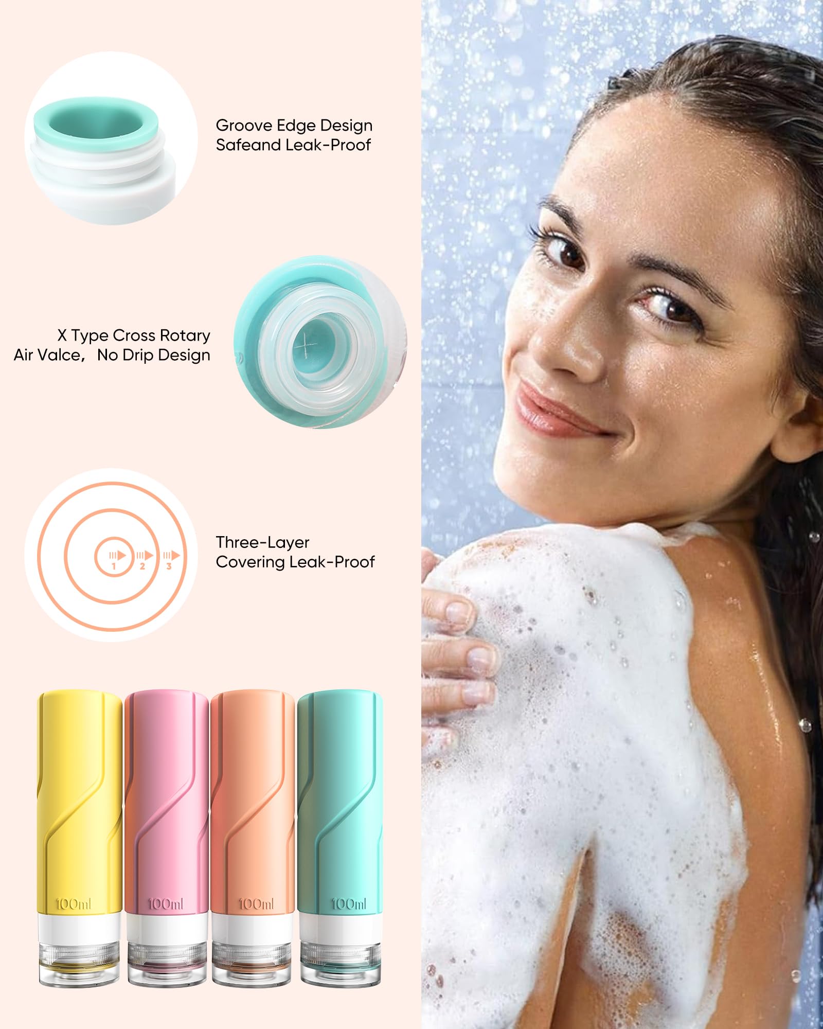 Travel Bottles Set for Toiletries, Travel Essentials Silicone Travel Bottle, Tsa Approved Travel Size Containers for Shampoo, Conditioner, Lotion - Squeezable Tubes Easy Dispensing(BPA Free)