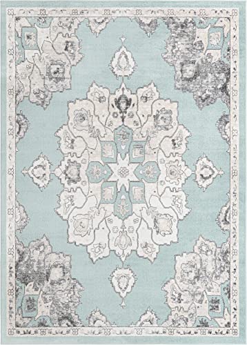 Unique Loom Parker Collection Area Rug - Kokulu (10' x 14' Rectangle, Aqua/Beige)
