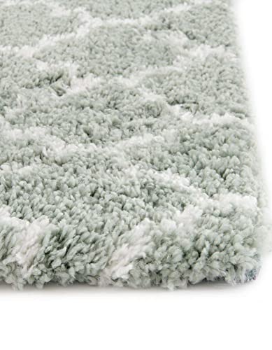 Unique Loom Rabat Shag Collection Area Rug - Marble (7' 10" x 10' Rectangle, White Cyan/Ivory)