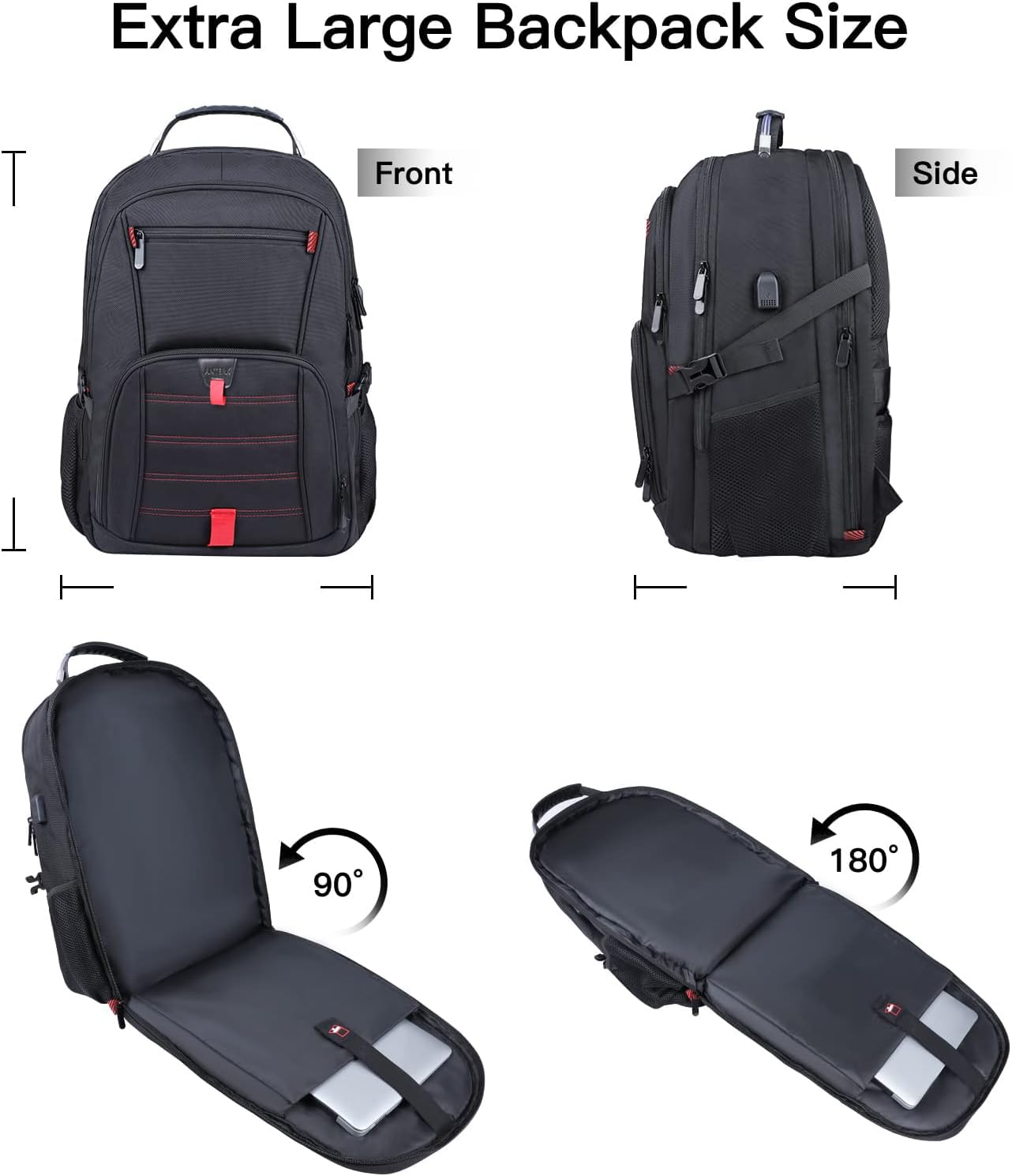 ANTERK Extra Large Backpack, Laptop Backpack, Travel Backpack, Durable TSA Water Resistant 17.3 Inch Carry on Backpack with USB Port, Anti Theft Business Computer Backpack Gifts for Men Women, Black