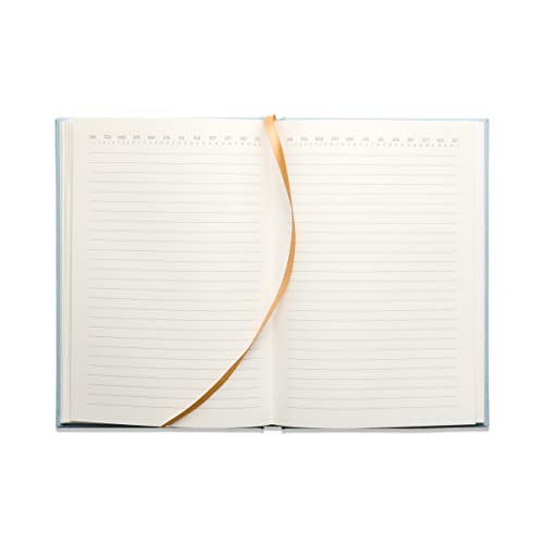 DesignWorks Ink Sueded Paper Journal Notebook with 160 Lined Pages, Ribbon Bookmark, and Storage Pocket for Work, Writing, Journaling, 5.75" x 8.125" - Blue with Gold Geometric Arch Dot