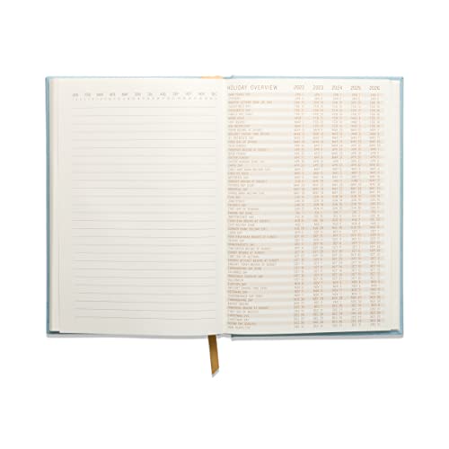 DesignWorks Ink Sueded Paper Journal Notebook with 160 Lined Pages, Ribbon Bookmark, and Storage Pocket for Work, Writing, Journaling, 5.75" x 8.125" - Blue with Gold Geometric Arch Dot