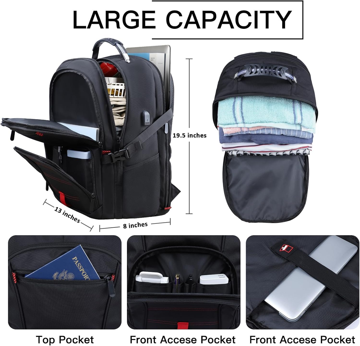 ANTERK Extra Large Backpack, Laptop Backpack, Travel Backpack, Durable TSA Water Resistant 17.3 Inch Carry on Backpack with USB Port, Anti Theft Business Computer Backpack Gifts for Men Women, Black