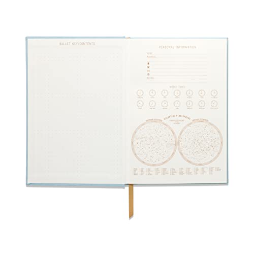 DesignWorks Ink Sueded Paper Journal Notebook with 160 Lined Pages, Ribbon Bookmark, and Storage Pocket for Work, Writing, Journaling, 5.75" x 8.125" - Blue with Gold Geometric Arch Dot