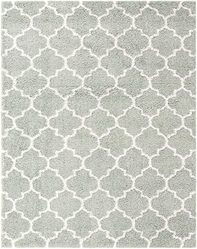 Unique Loom Rabat Shag Collection Area Rug - Marble (7' 10" x 10' Rectangle, White Cyan/Ivory)
