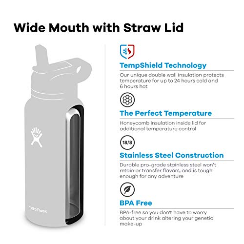 Hydro Flask 32 oz. Water Bottle with Straw Lid - Stainless Steel, Reusable, Vacuum Insulated- Wide Mouth