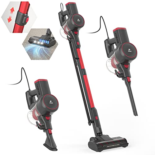 Corded Stick Vacuum Cleaner, 600W 20Kpa Stick Vacuum with Anti-Tangle Motorized Led Floor Brush 6-in-1 Self-Standing&Multi-Tool, Lightweight Handheld Vacuum for Hardwood Floor/Carpet/Pet Hair A300