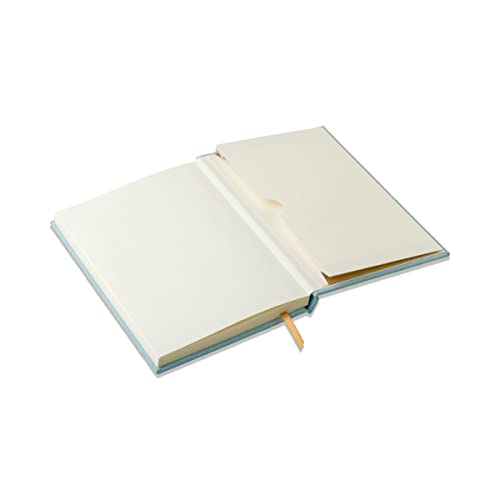 DesignWorks Ink Sueded Paper Journal Notebook with 160 Lined Pages, Ribbon Bookmark, and Storage Pocket for Work, Writing, Journaling, 5.75" x 8.125" - Blue with Gold Geometric Arch Dot