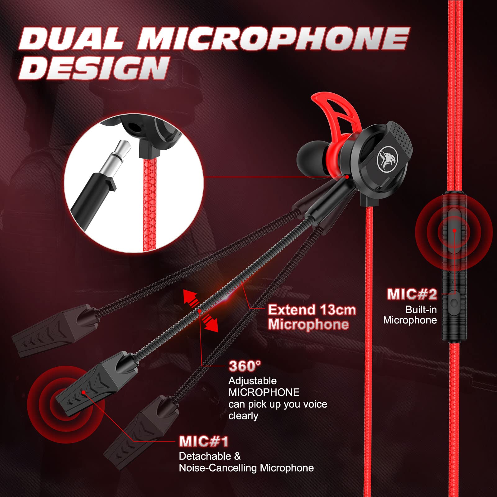 BlueFire 3.5 MM Gaming Headphone Wired Gaming Earphone Noise Cancelling Stereo Bass E-Sport Earphone with Adjustable Mic for PS4, Xbox One, Laptop, Cellphone, PC (Red)