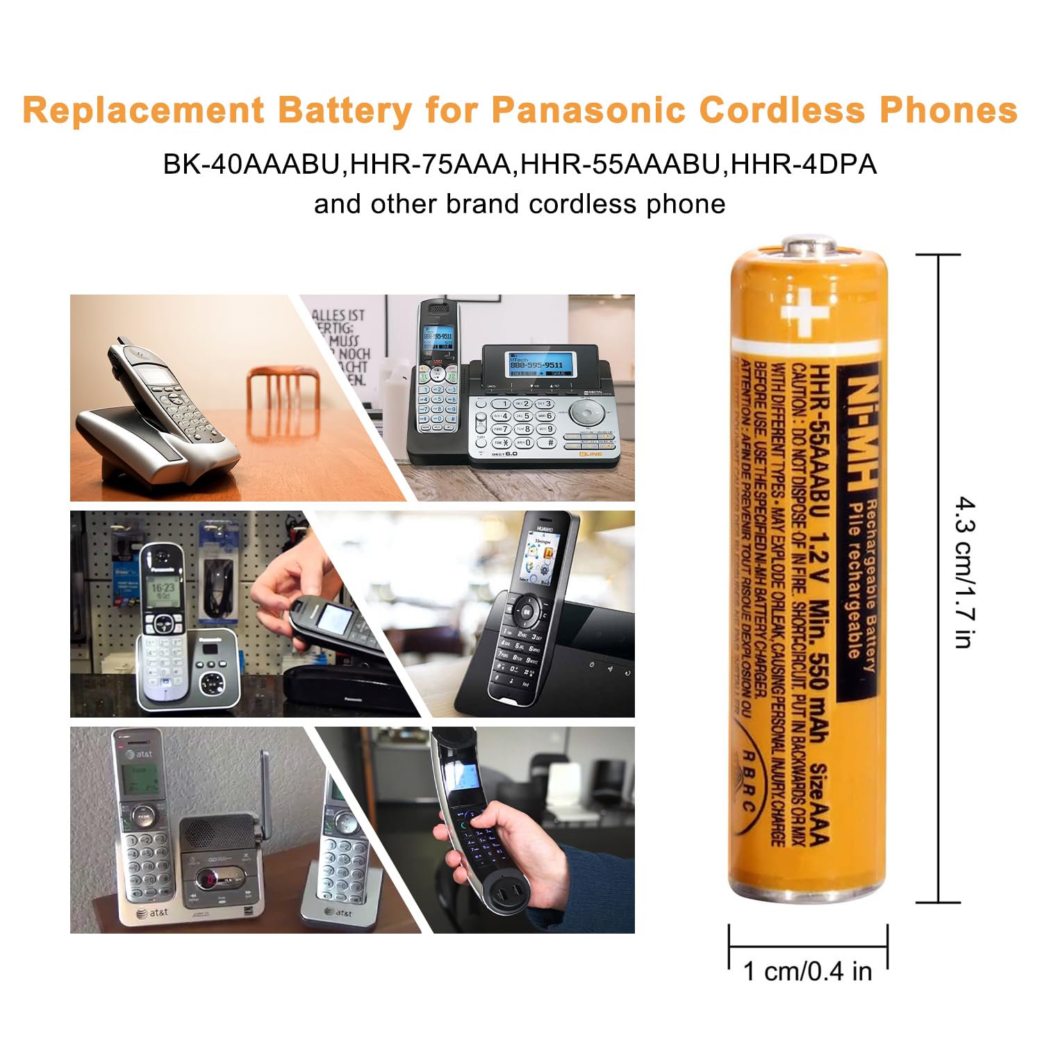 NI-MH AAA Rechargeable Battery 1.2V 550mah 4-Pack hhr-55aaabu AAA Batteries for Panasonic Cordless Phones, Remote Controls, Electronics