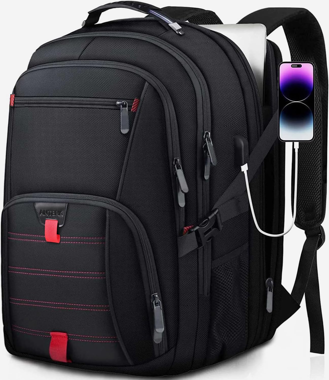 ANTERK Extra Large Backpack, Laptop Backpack, Travel Backpack, Durable TSA Water Resistant 17.3 Inch Carry on Backpack with USB Port, Anti Theft Business Computer Backpack Gifts for Men Women, Black
