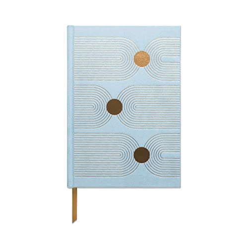 DesignWorks Ink Sueded Paper Journal Notebook with 160 Lined Pages, Ribbon Bookmark, and Storage Pocket for Work, Writing, Journaling, 5.75" x 8.125" - Blue with Gold Geometric Arch Dot