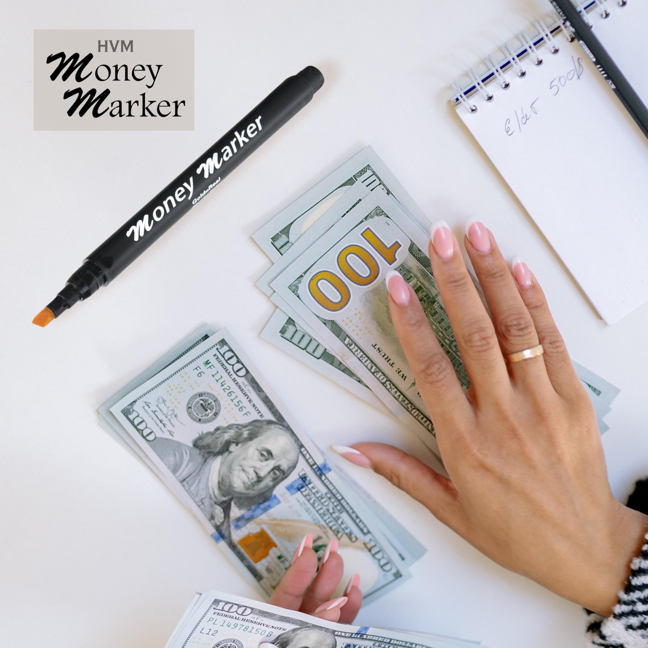 Money Marker (5 Counterfeit Pens) - Counterfeit Bill Detector Pen with Upgraded Chisel Tip - Detect Fake Counterfit Bills, Universal False Currency Pen Detector Pack