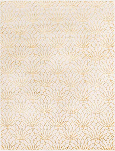 Unique Loom Glam Collection Geometric, Floral, Metallics, Modern, Chic Area Rug, 8 ft x 10 ft, White/Gold