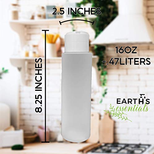 2 Pack Refillable 16 Ounce HDPE Squeeze Bottles With"Stand On The Cap" Dispenser Tops-Great For Lotions, Shampoos, Conditioners and Massage Oils From Earth's Essentials (WHITE CAP)