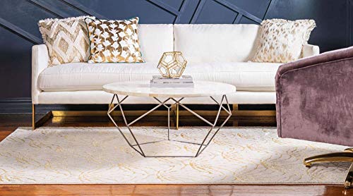Unique Loom Glam Collection Geometric, Floral, Metallics, Modern, Chic Area Rug, 8 ft x 10 ft, White/Gold