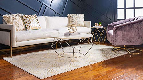 Unique Loom Glam Collection Geometric, Floral, Metallics, Modern, Chic Area Rug, 8 ft x 10 ft, White/Gold