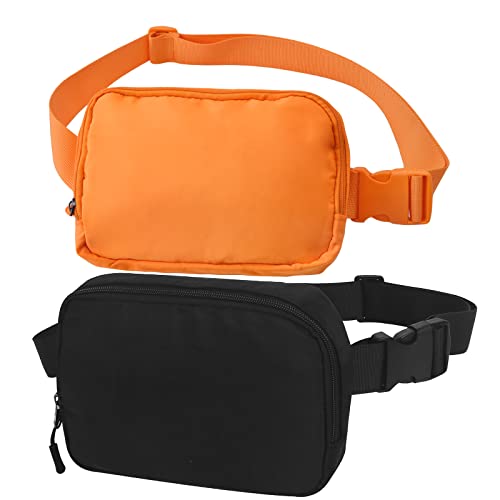 2Pack Unisex Fanny Belt Bag with Adjustable Strap Fashionable Mini Waist Packs for Runnning Workout Hiking Travelling and Everywear Daily Use (2pack Black-Orange)