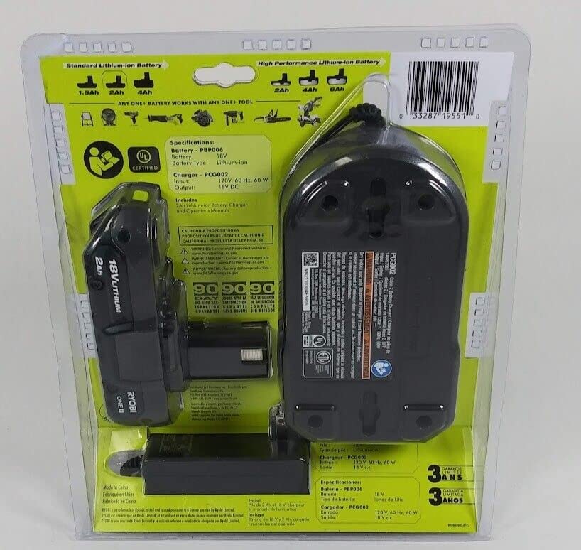 Ryobi One+ 18v Lithium Ion 2.0ah Battery and Charger Kit, Extreme Weather Performance Fast Charging Under 1 hour