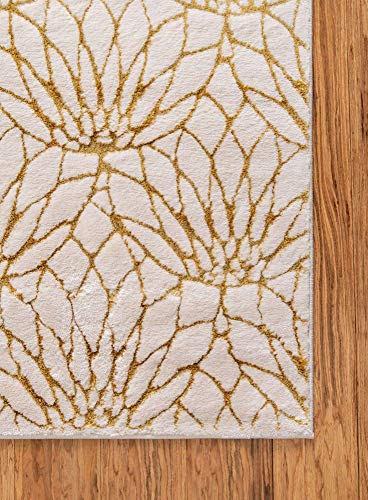 Unique Loom Glam Collection Geometric, Floral, Metallics, Modern, Chic Area Rug, 8 ft x 10 ft, White/Gold