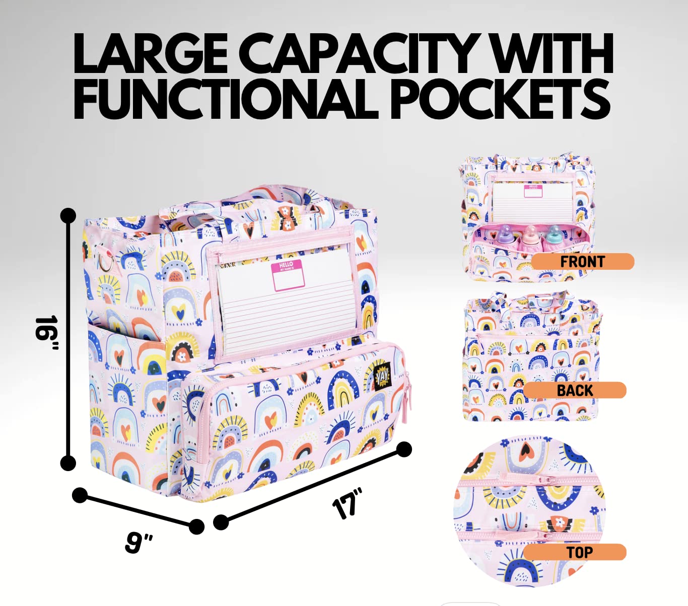 YAY KIDDY Large Totebag for Daycare (Rainbow)