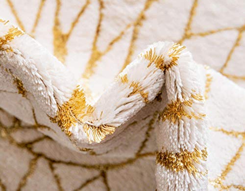 Unique Loom Glam Collection Geometric, Floral, Metallics, Modern, Chic Area Rug, 8 ft x 10 ft, White/Gold