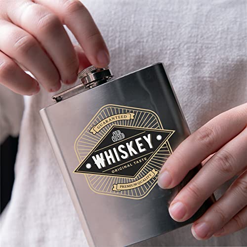 Personalized Printed 6oz Stainless Steel Flask with Screw Down Cap - Custom Promotional Items with your Logo - Bulk Company Small Business Party Favors
