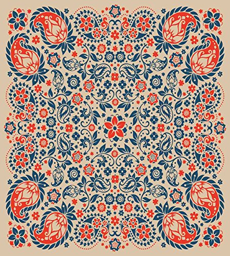 Ambesonne Paisley Duvet Cover Set, Floral Ornate Pattern Cultural Folk Persian Middle Eastern, Decorative 3 Piece Bedding Set with 2 Pillow Shams, Queen Size, Night Blue Orange Tan