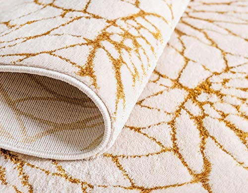 Unique Loom Glam Collection Geometric, Floral, Metallics, Modern, Chic Area Rug, 8 ft x 10 ft, White/Gold