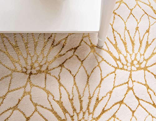 Unique Loom Glam Collection Geometric, Floral, Metallics, Modern, Chic Area Rug, 8 ft x 10 ft, White/Gold