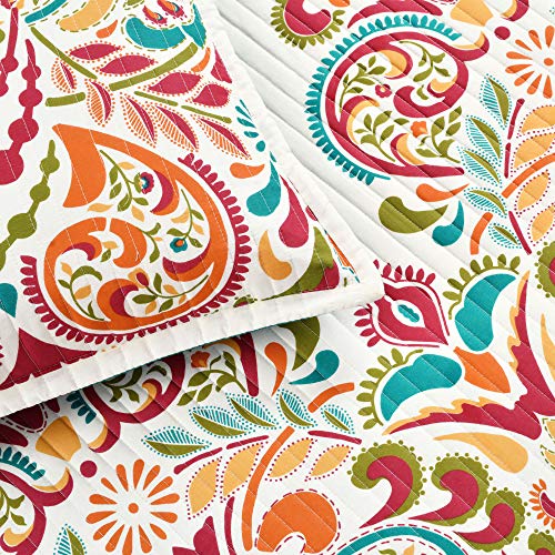 Lush Decor Clara Quilt 3 Piece Reversible Bedding Set, Full/Queen, Turquiose & Tangerine