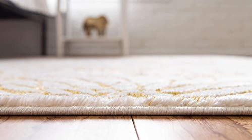 Unique Loom Glam Collection Geometric, Floral, Metallics, Modern, Chic Area Rug, 8 ft x 10 ft, White/Gold